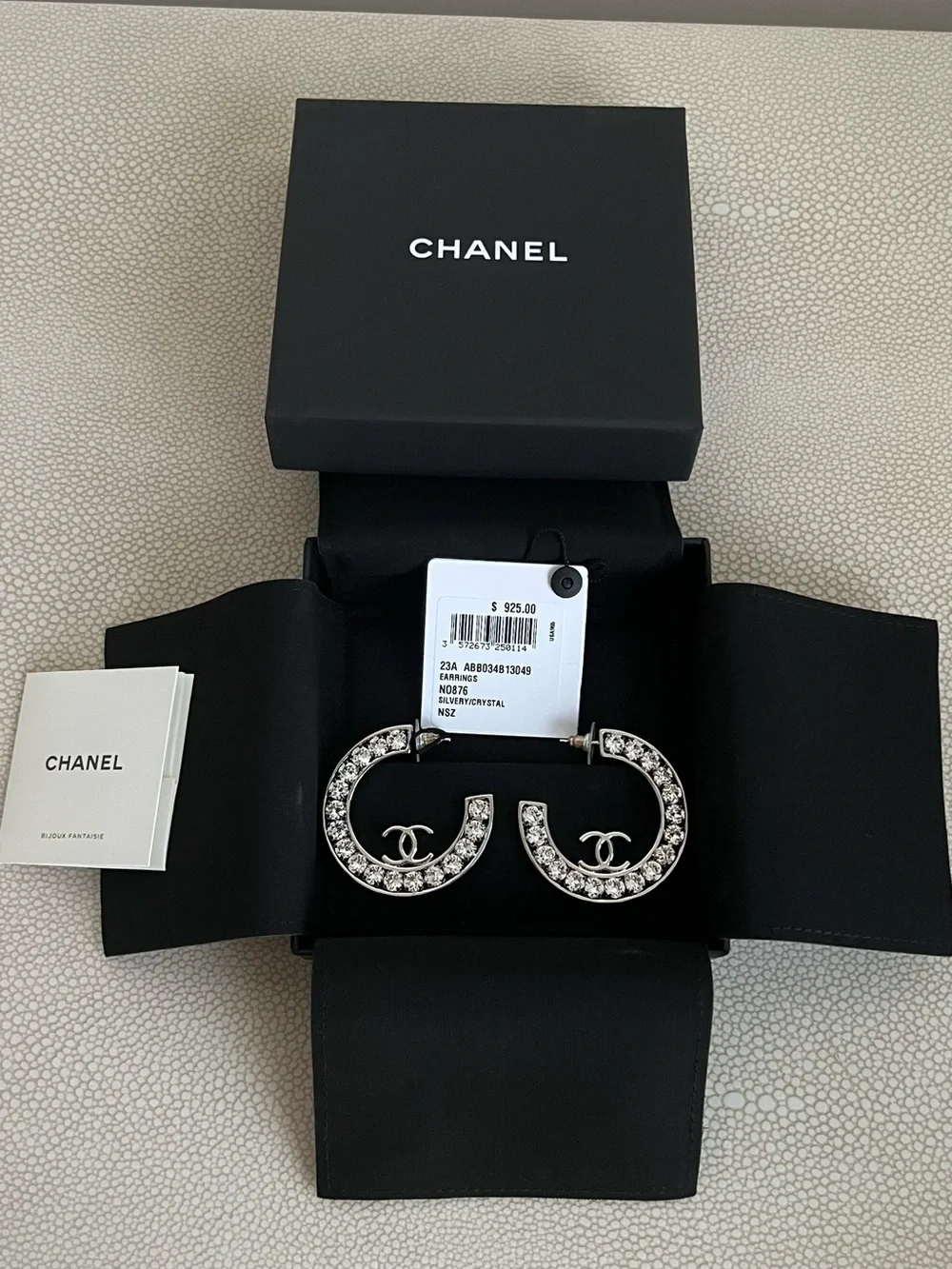 CHANEL | Jewelry | Chanel Crystalembellished Silver Cc Hoop Earrings ...
